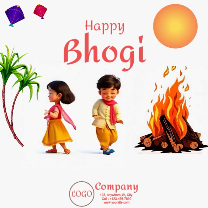 Bhogi Lori Sankranti free editable dancing kids video template for ...