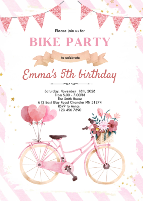 Bicycle girl theme invitation Template | PosterMyWall