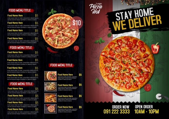 Bifold Italian Pizza Menu Template | PosterMyWall