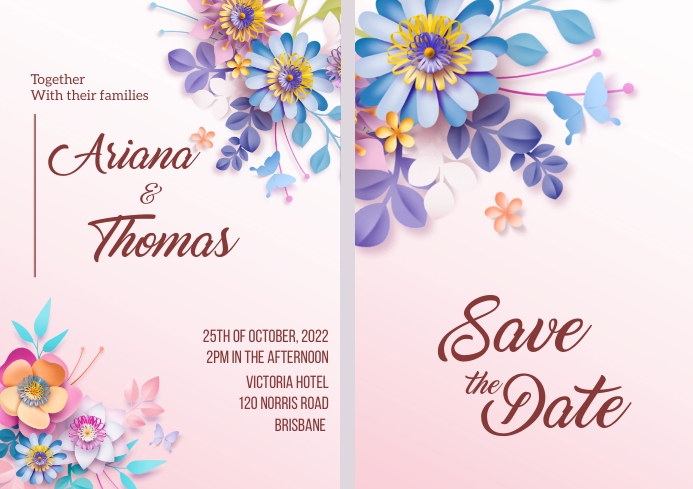 Bifold Pink and Purple Wedding Invitation Template | PosterMyWall