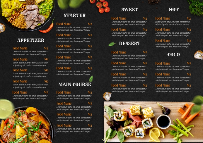 Bifold Restaurant Food Menu Template | PosterMyWall
