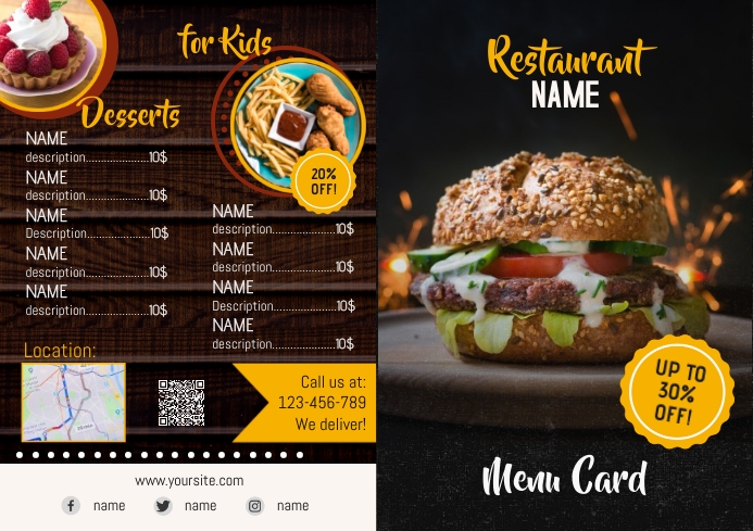 Copy of Bifold Restaurant Menu First 1 Page | PosterMyWall