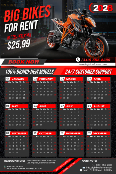 Modèle Big Bikes Calendar 2026 | PosterMyWall