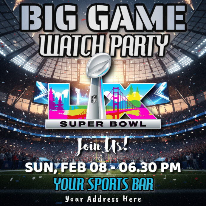 Big Game Watch Party Super Bowl 2026 Lx Watch Party Instagram Post ...