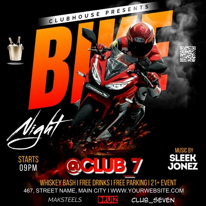 BIKE NIGHT PARTY FLYER POSTER Template | PosterMyWall