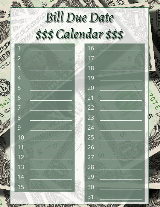 Copy of Bill Due Date Calendar | PosterMyWall