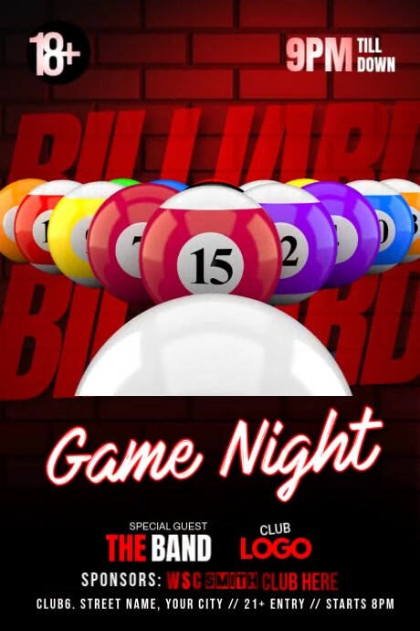 Billiard Game Night Template | PosterMyWall