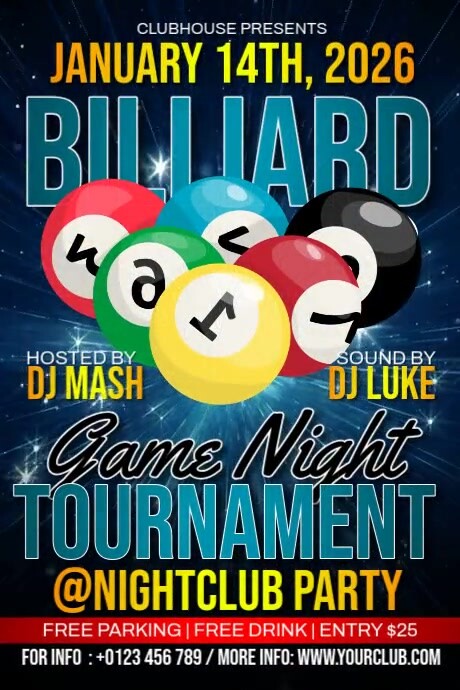 Copy of Billiard Game Night Tournament | PosterMyWall
