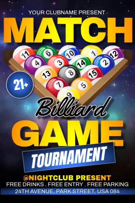 Plantilla de Billiard Match Game | PosterMyWall