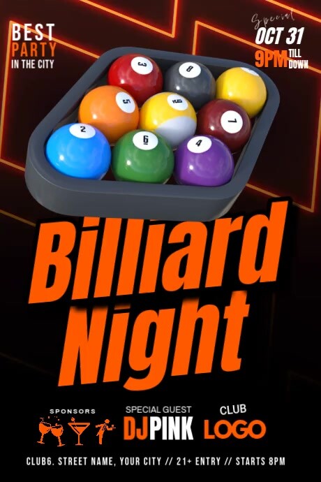 Billiard Night Party Template | PosterMyWall
