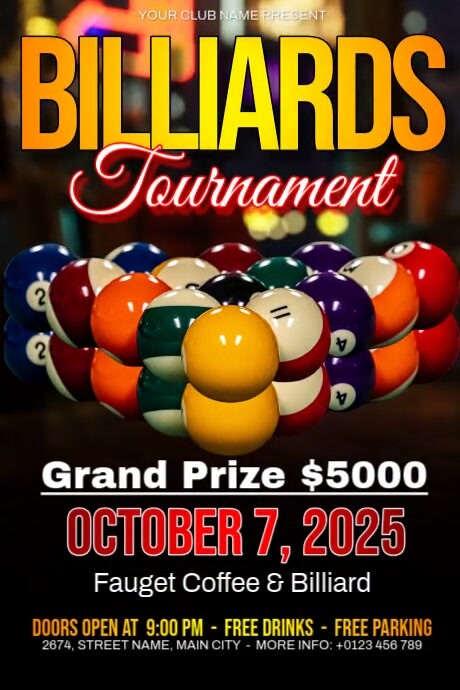 Plantilla de Billiard Tournament Ads | PosterMyWall