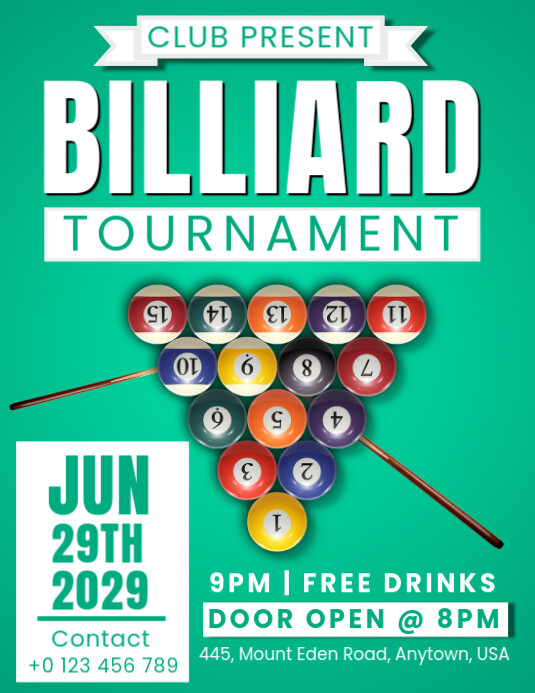 BILLIARD TOURNAMENT FLYER Template | PosterMyWall