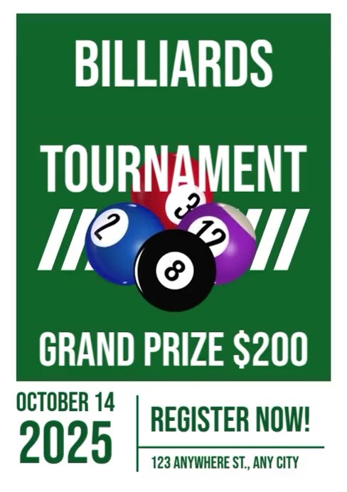 Plantilla de Billiard Tournament Flyer | PosterMyWall