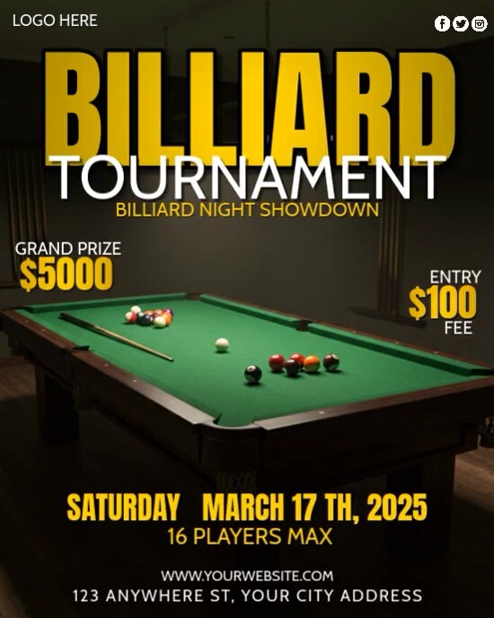 billiard tournament poster Template | PosterMyWall