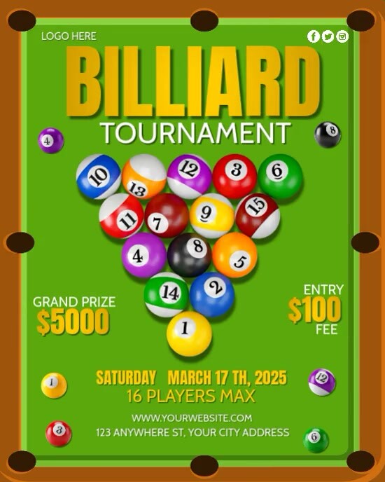 billiard tournament poster Template | PosterMyWall