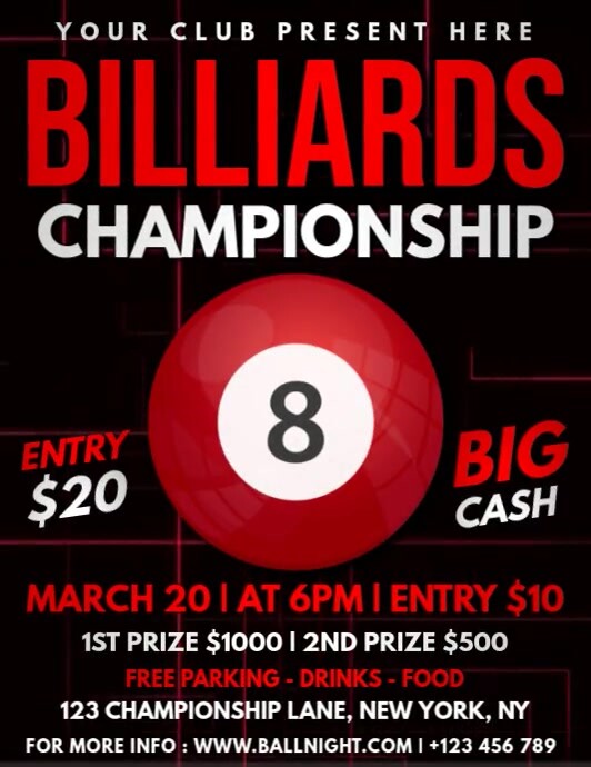 Billiards Championship Flyer Template | PosterMyWall