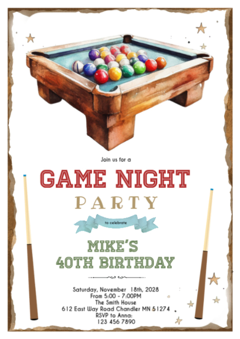 Billiards Pool Table party Invitation Template | PosterMyWall
