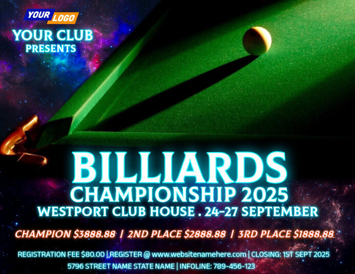 Billiards Tournament Invitation Ad Flyer Template | PosterMyWall