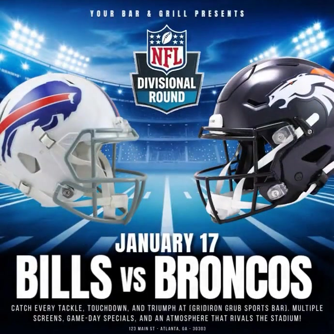 bills vs broncos. nfl playoffs.. nfl flyer. american football. Template ...