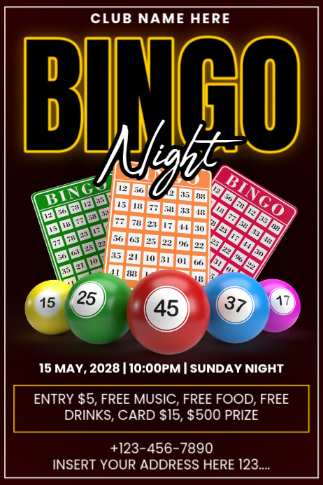 Bingo Night Event Invitation Poster Template | PosterMyWall