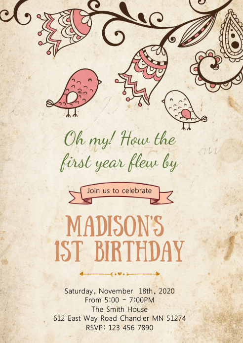 Bird birthday party invitation Template | PosterMyWall