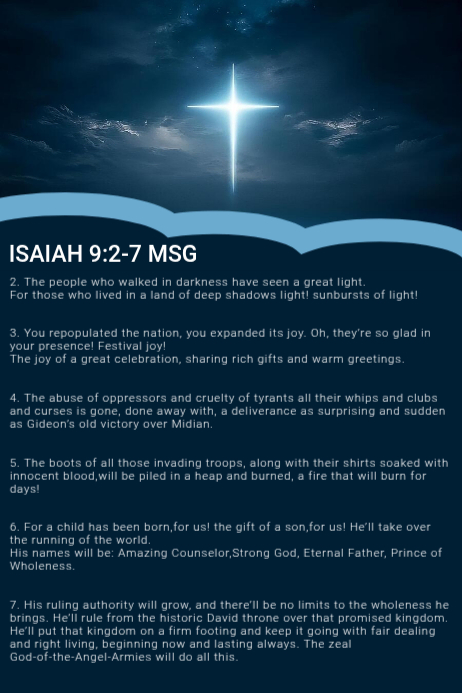 Birth of Christ foretold bible passage Isaiah 9:2-7 Template | PosterMyWall