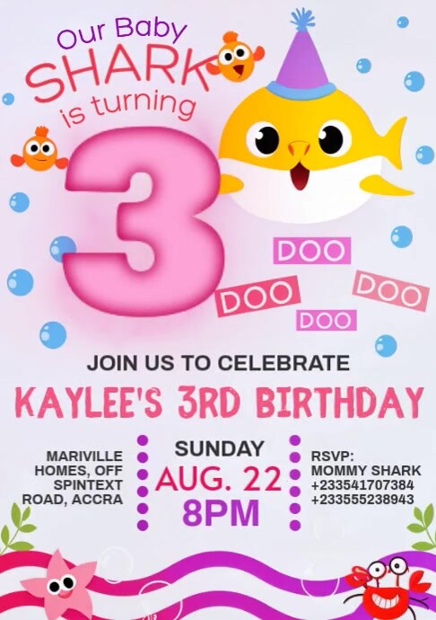 Birthday, Baby Shark Birthday Invitation Template | PosterMyWall