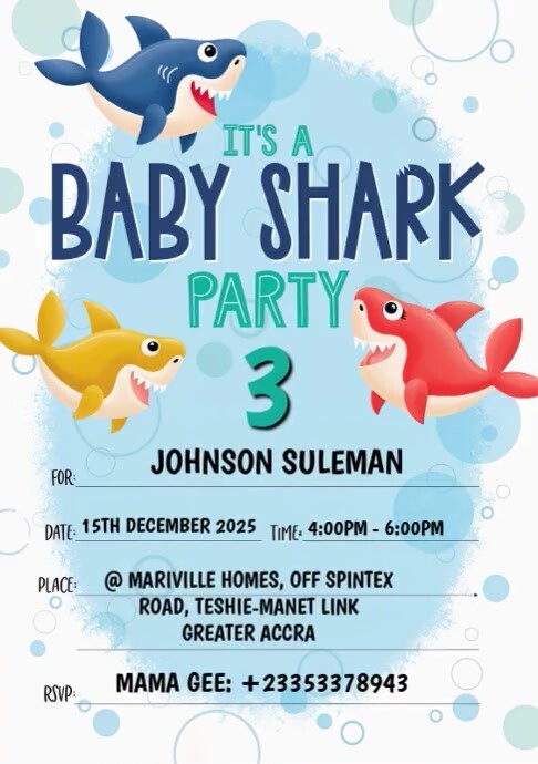 Birthday, Baby Shark Birthday Invitation Template | PosterMyWall