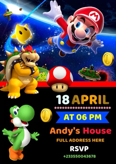 Birthday, Mario franchise Birthday Invitation Template | PosterMyWall