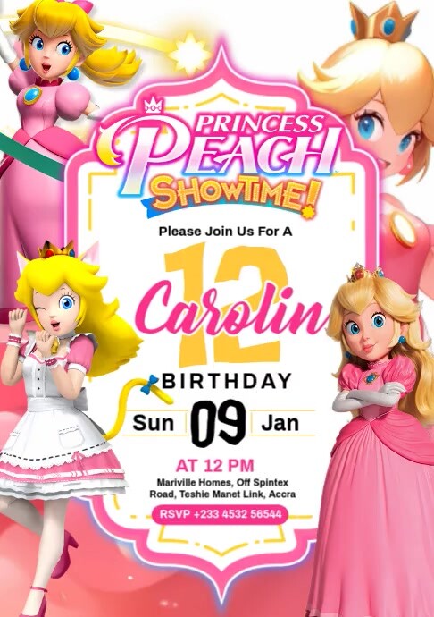 Birthday, Princess Peach Birthday Invitation Template | PosterMyWall