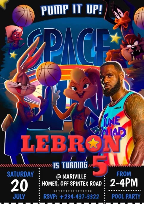 Birthday, Space Jam A New Legacy Birthday Invitation Template ...