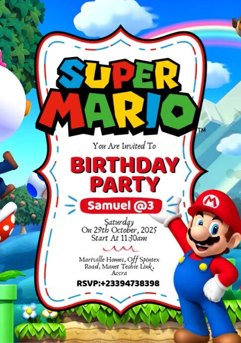 Birthday, Super Mario Bros Birthday Invitation Template | PosterMyWall