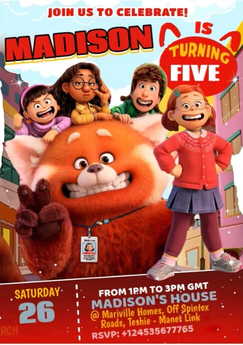 Birthday, Turning Red Birthday Invitation Template | PosterMyWall