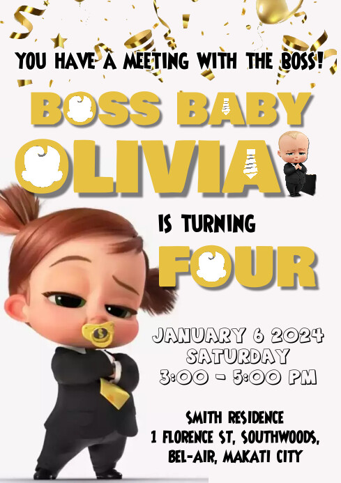 Plantilla de BIRTHDAY | GIRL BABY BOSS THEME INVITATION | PosterMyWall