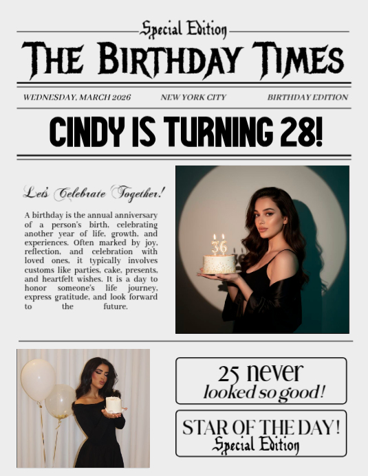 Birthday Celebration Newspaper Theme Flyer Template | PosterMyWall