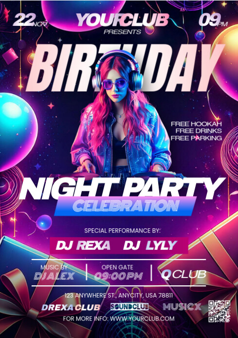 Birthday Celebration Night Party Event Poster Flyer Template | PosterMyWall