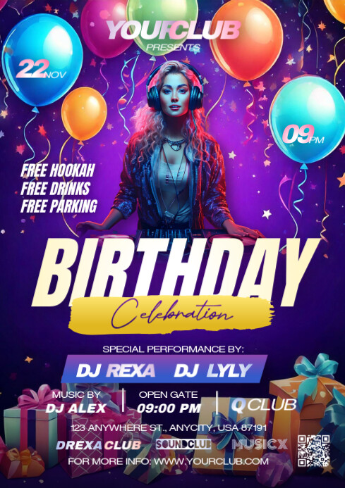 Birthday Celebration Party Event Poster Flyer Template | PosterMyWall