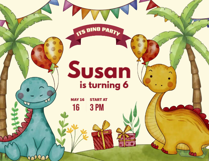 Birthday Dino Party Flyer Template | PosterMyWall