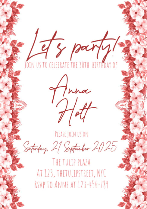 Birthday flower border birthday invitation Template | PosterMyWall