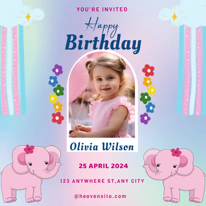 birthday Instagram post/party invitation card Template | PosterMyWall