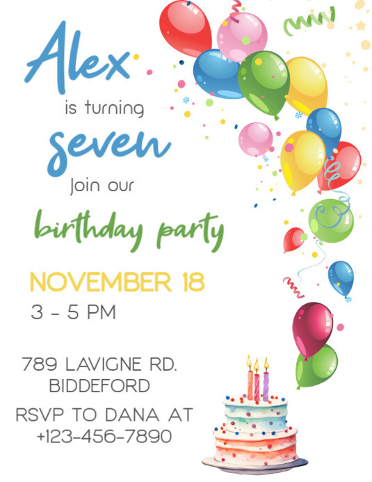 Birthday Invitation Balloons Editable Colorful Party Balloons invite ...