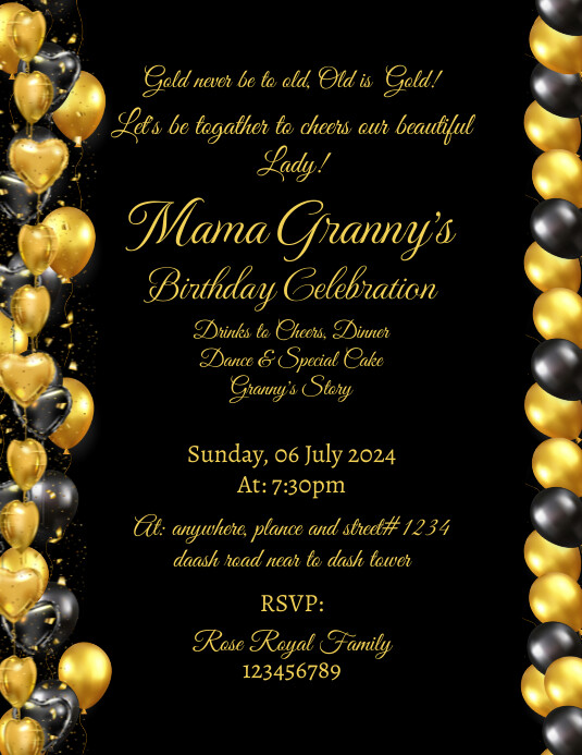 Birthday Invitation flyer, Black and Gold Bir Template | PosterMyWall
