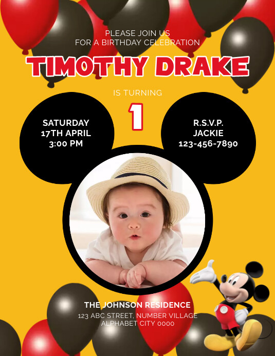 Plantilla de Mickey Mouse Birthday Invitation Flyer | PosterMyWall