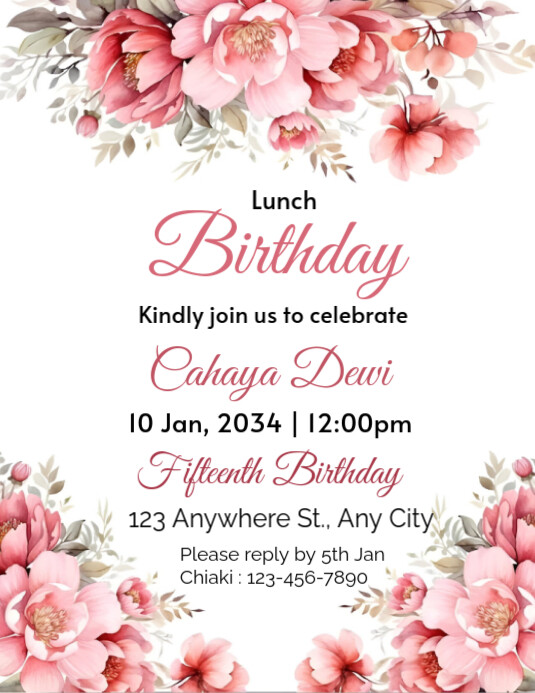 birthday lunch invitation card poster birthday card post Template ...