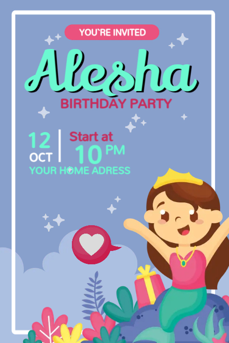 Birthday Mermaid Flyers Template | PosterMyWall