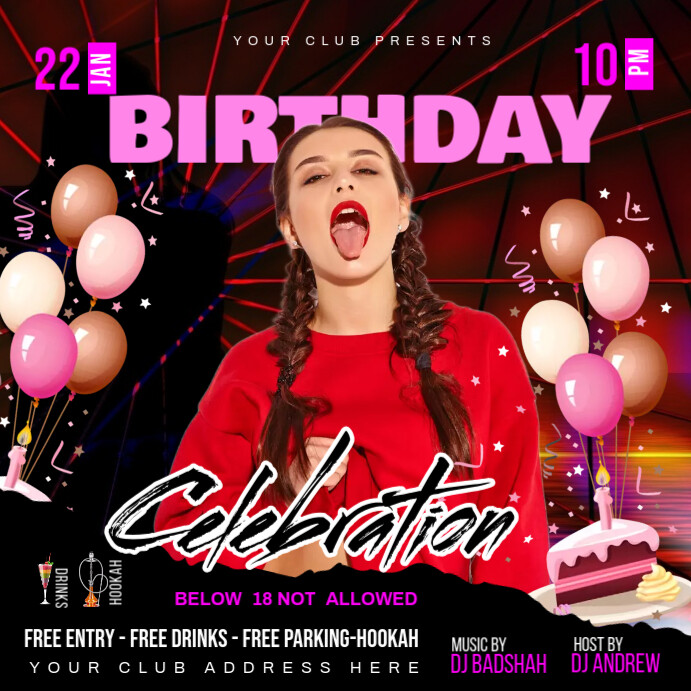 Birthday Night Adult Party, Template | PosterMyWall