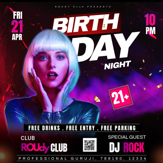Plantilla de birthday night party flyer design template | PosterMyWall