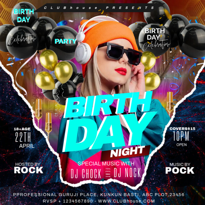 birthday night party flyer design template | PosterMyWall