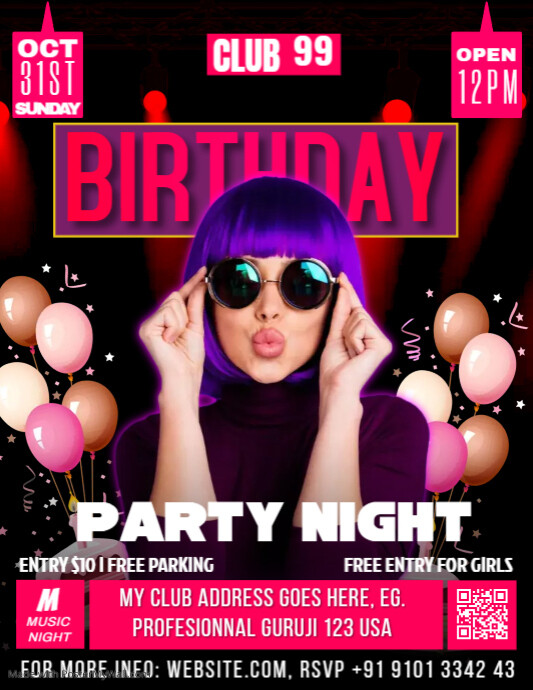 birthday Night Party Flyer Template | PosterMyWall