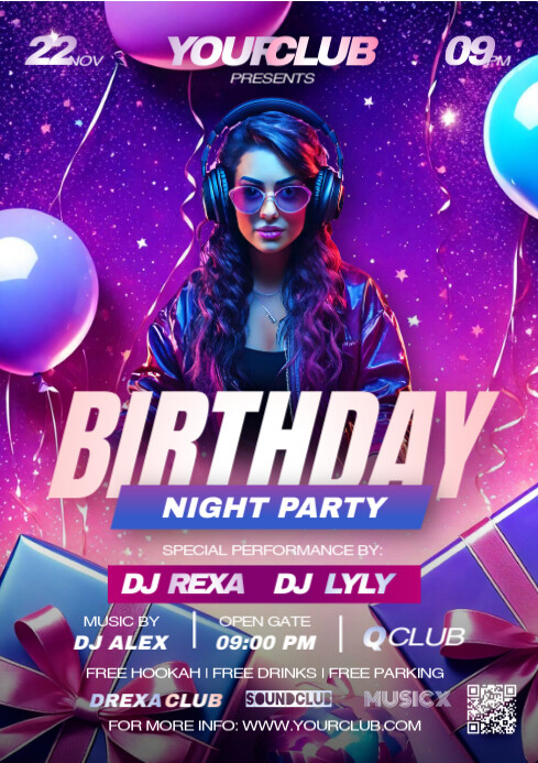 Birthday Night Party Poster Event Flyer Template | PosterMyWall